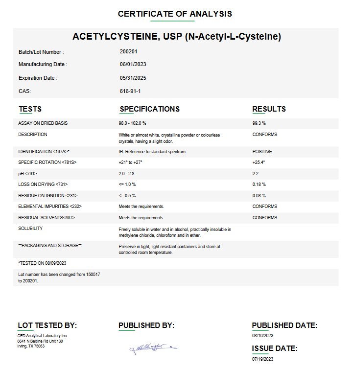 NAC Acetylcysteine USP API - Antioxidant & Respiratory Aid ...