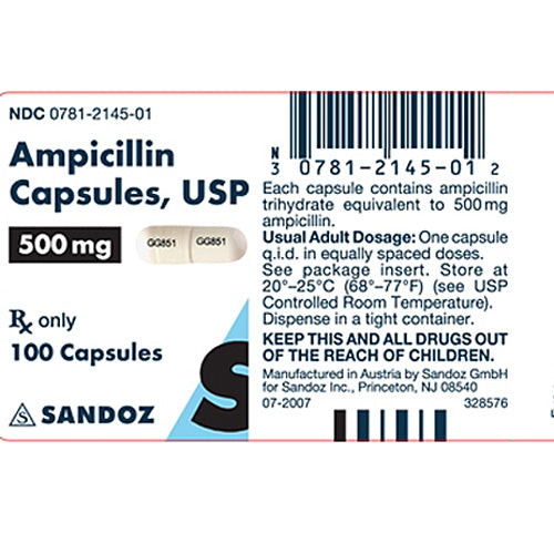 Ampicillin Trihydrate 500 mg Capsules by Sandoz — Mountainside Medical ...