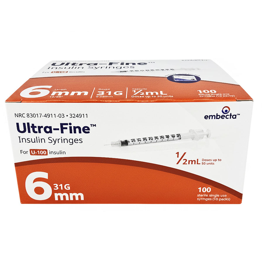 BD Insulin Syringes 31 Gauge x 1/2" Ultra-Fine Needle 10-Packs ...