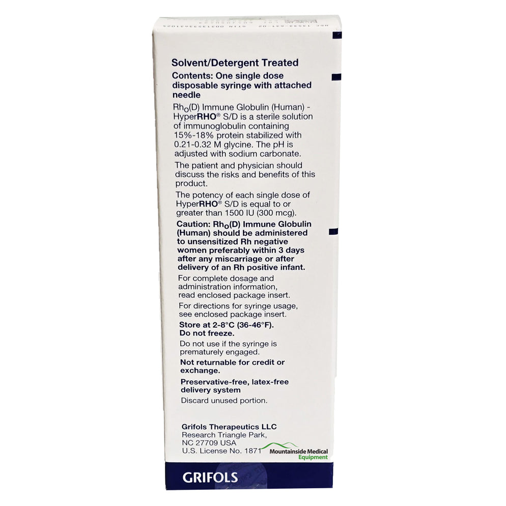 HyperRHO S/D WHS, Immune Globulin Full-Dose 300U (300 MCG) Prefilled S ...