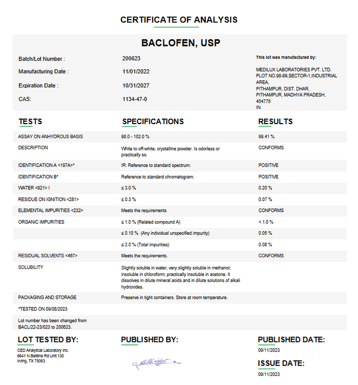 Baclofen USP API - Muscle Relaxant & Spasticity Treatment ...