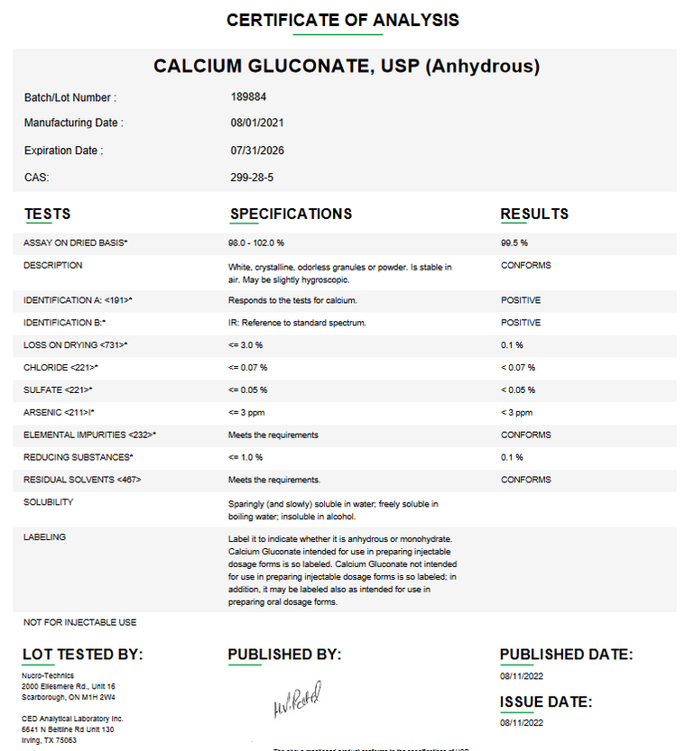 Calcium Gluconate USP Anhydrous - Bone Health API — Mountainside Medical