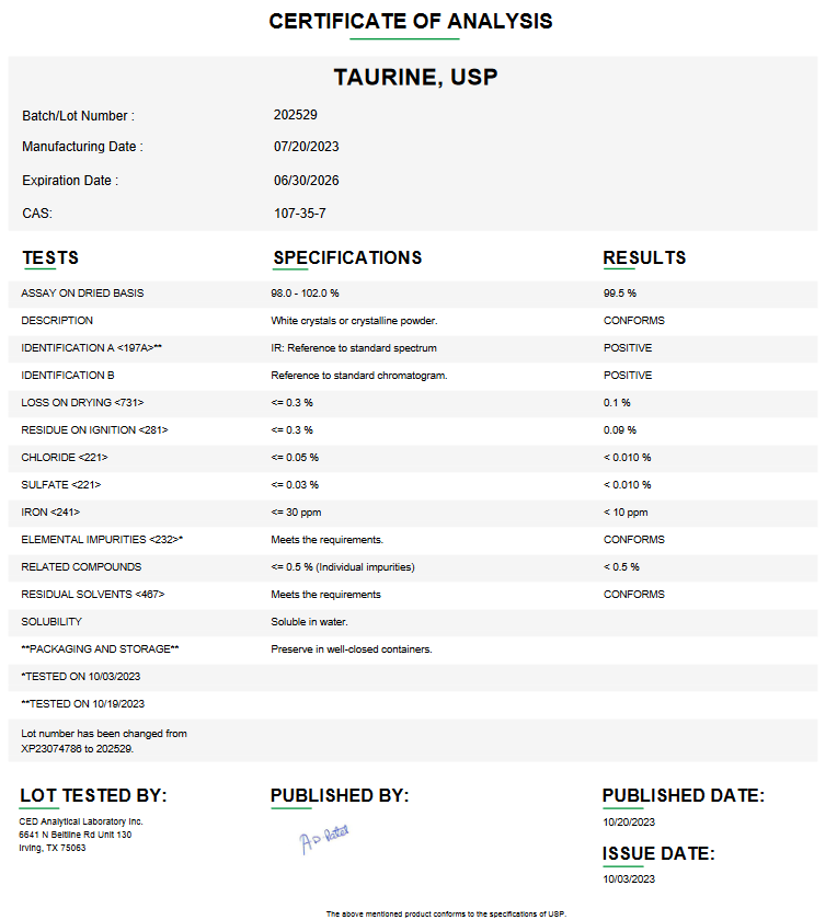 Taurine USP: Energy, Heart Health & Cognitive Support API ...