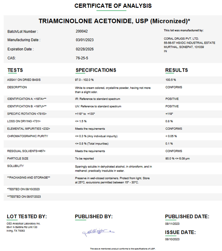 Triamcinolone Acetonide API Powder for Custom Compounding ...