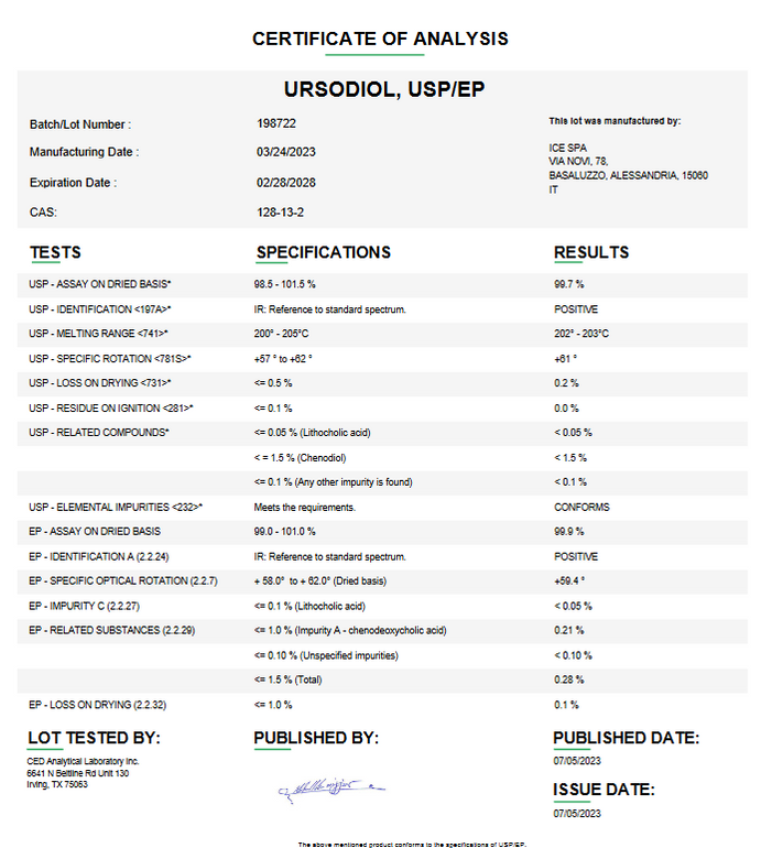 Buy Ursodiol USP/EP For Compounding (API) — Mountainside Medical Equipment