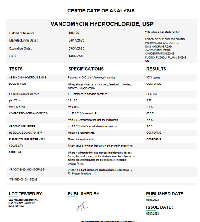 Vancomycin Hydrochloride USP: Antibiotic Compounding API — Mountainside ...