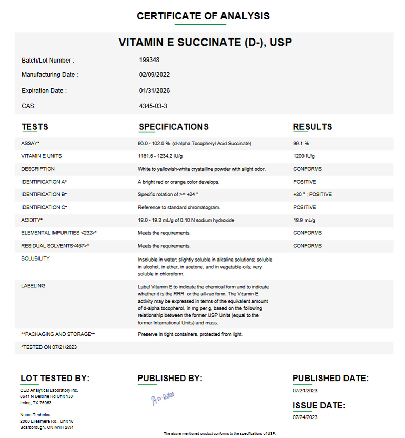 Vitamin E Succinate USP: Antioxidant & Skin Health API — Mountainside ...