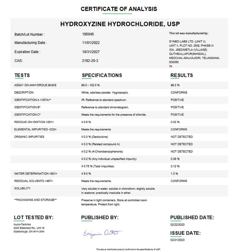 Hydroxyzine HCl USP: Anxiety Relief & Allergy Support — Mountainside ...