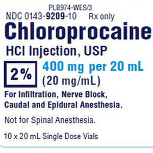Chloroprocaine HCL 2% Injection 20 mL Single-Dose Vials — Mountainside Medical Equipment