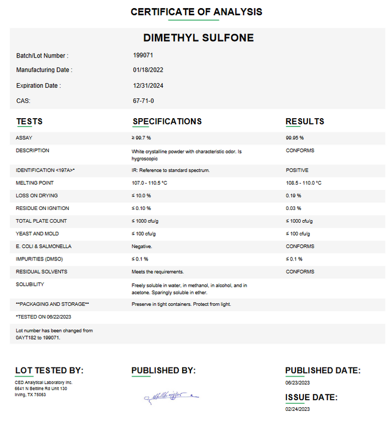 Dimethyl Sulfone USP API for Compounding - Joint Relief — Mountainside ...