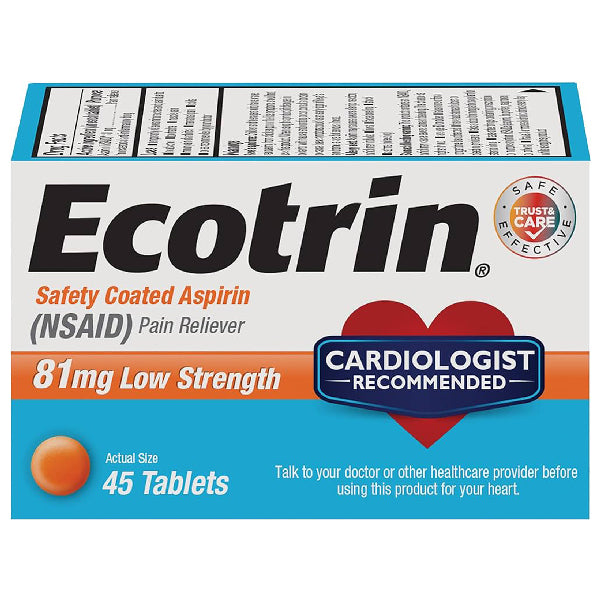 Ecotrin Low Strength Aspirin 81mg Pain Reliever Tablets 45 Count ...