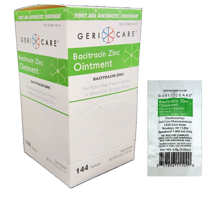 Bacitracin Zinc Ointment 0.9 gram Foil Packets, 144/box by Geri-Care — Mountainside Medical ...