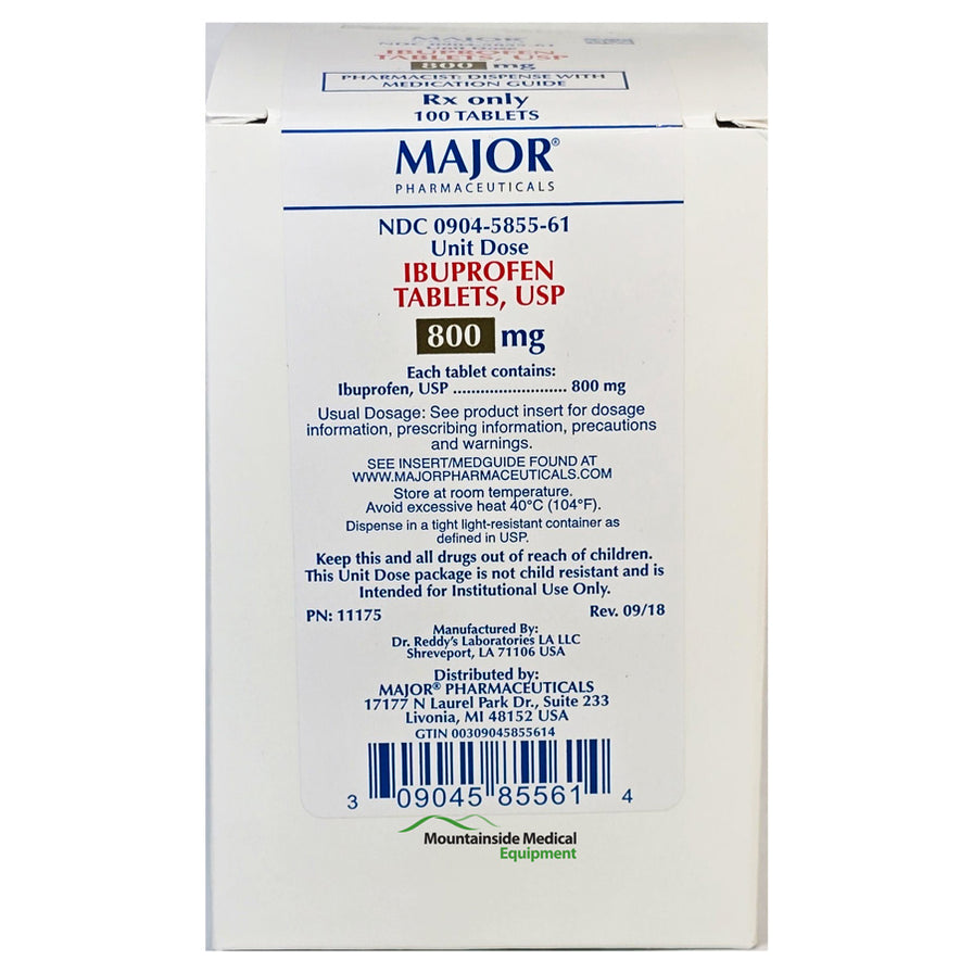 Ibuprofen 800 mg Tablets Unit Dose (10 packs x 10) — Mountainside Medical
