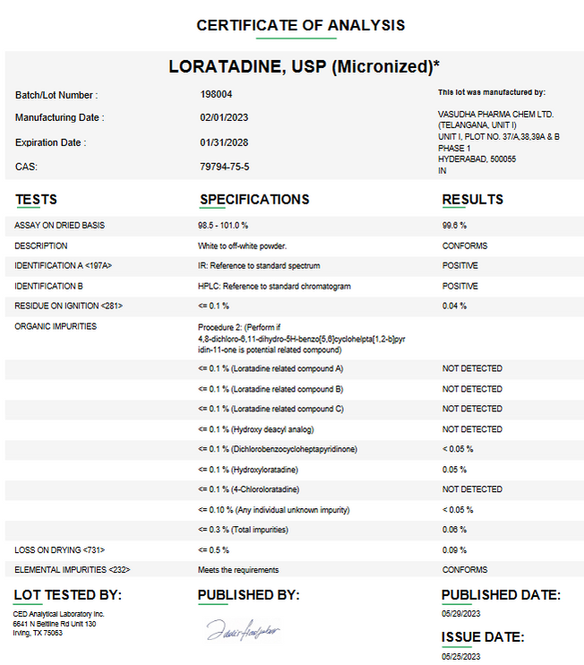 Loratadine USP: Fast Allergy & Respiratory Relief API — Mountainside ...