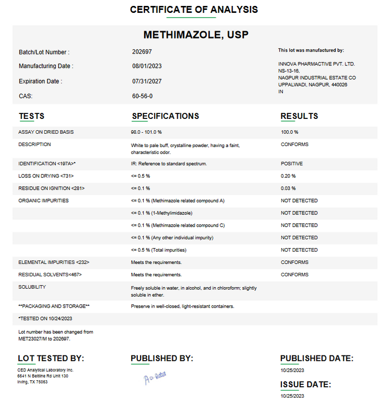 Methimazole USP: Key for Thyroid Health & Balance API — Mountainside ...