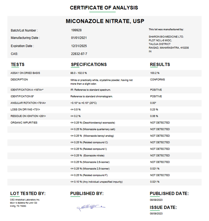 Miconazole Nitrate API Powder USP - Fast Delivery Near You ...