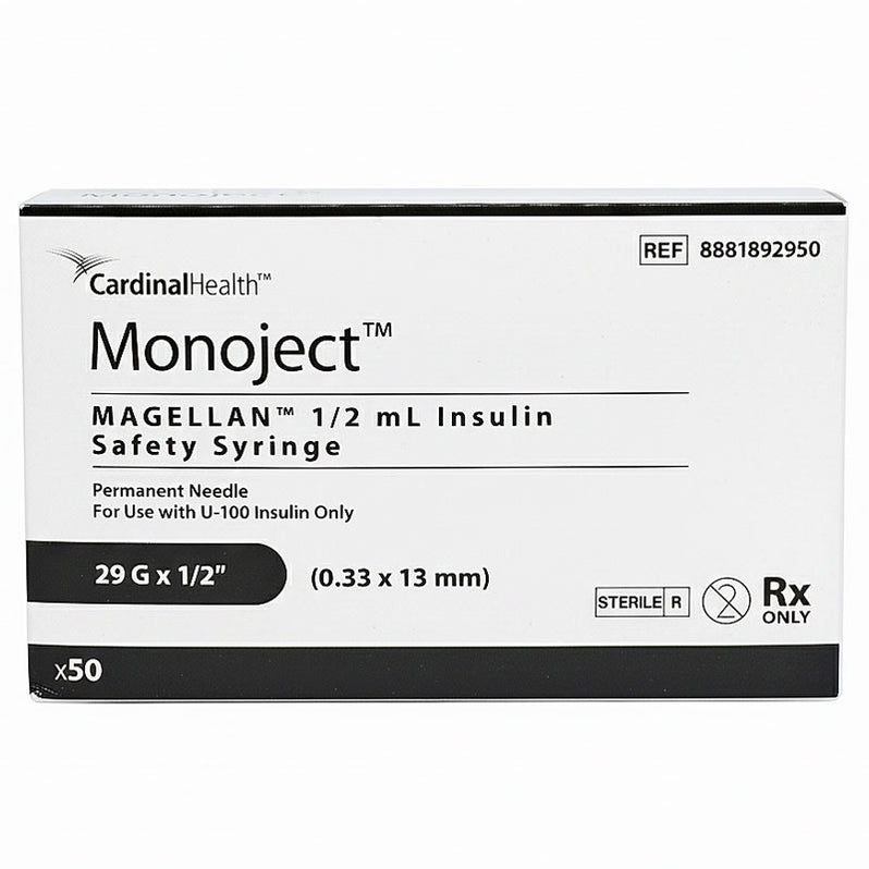 Monoject Insulin Safety Syringes with 29 Gauge x 1/2" Permanent Needle ...