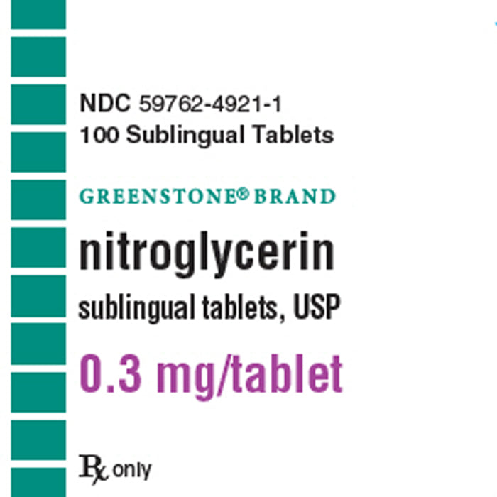 Nitroglycerin Sublingual Tablets 0.3 mg, 100/bottle - Greenstone (Rx ...