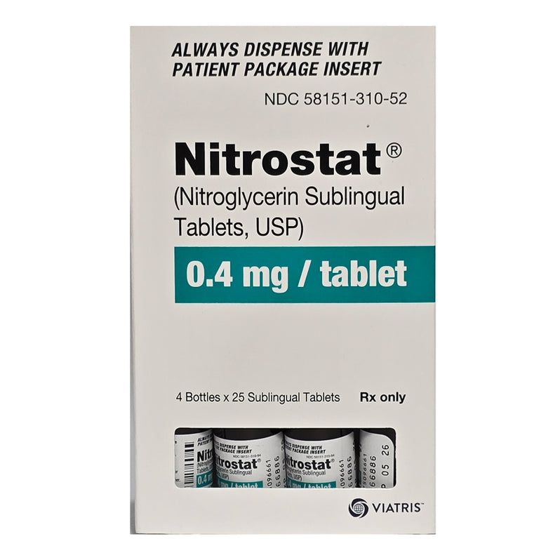 Nitrostat Sublingual Tablets 0.4 mg Nitroglycerin Tablets, 25/bottle ...