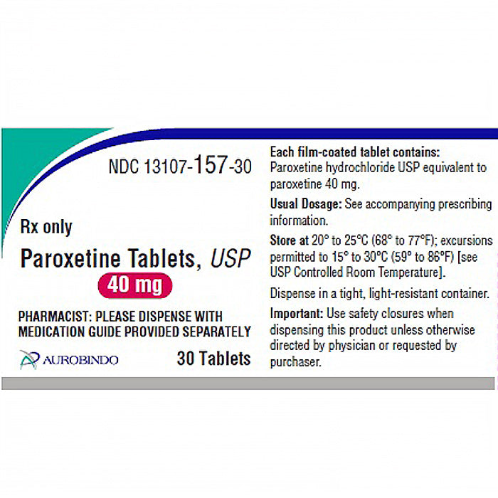 Paroxetine HCL 40 mg Tablets by Aurobindo 30 Count — Mountainside ...