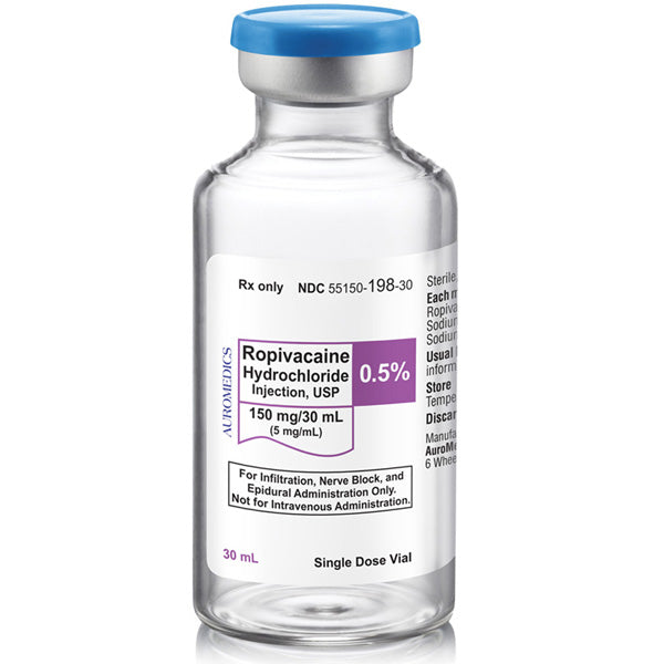 Ropivacaine HCL for Injection 0.5% 2mg/mL Single-Dose Vial 30 mL x 25 ...