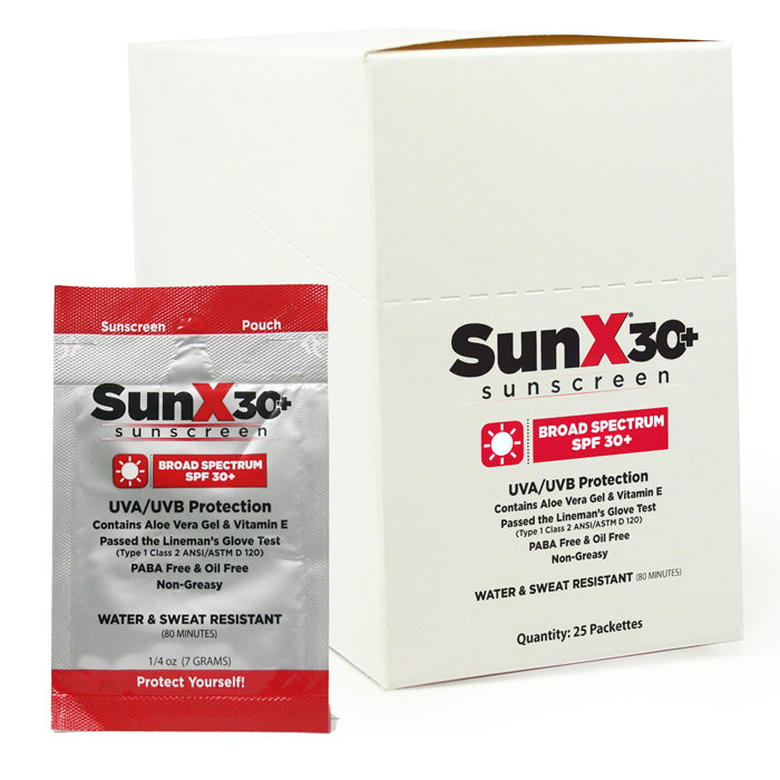 SunX Sunscreen with Dispenser Box 30+ SPF Lotion Unit Dose Packets wit ...