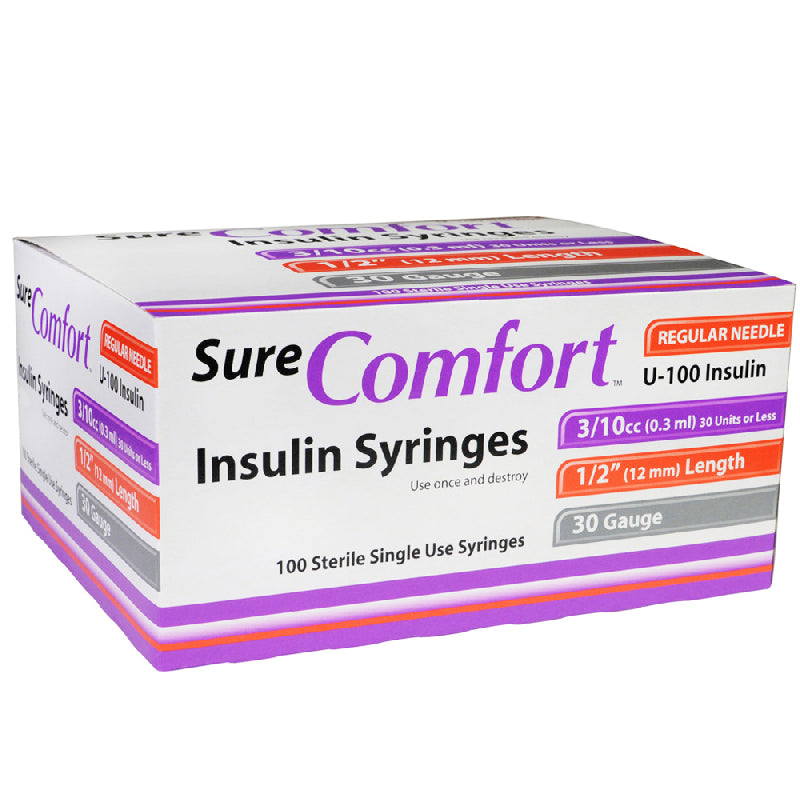 Sure Comfort Insulin Syringes 30 Gauge x 1/2 Inch Size — Mountainside ...