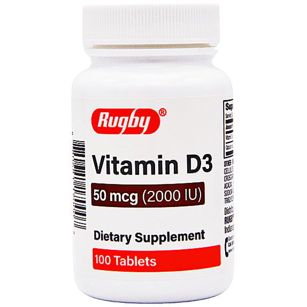 Vitamin D3 Tablets 50 mcg (2000 IU) Supplement by Rugby 100 Count ...