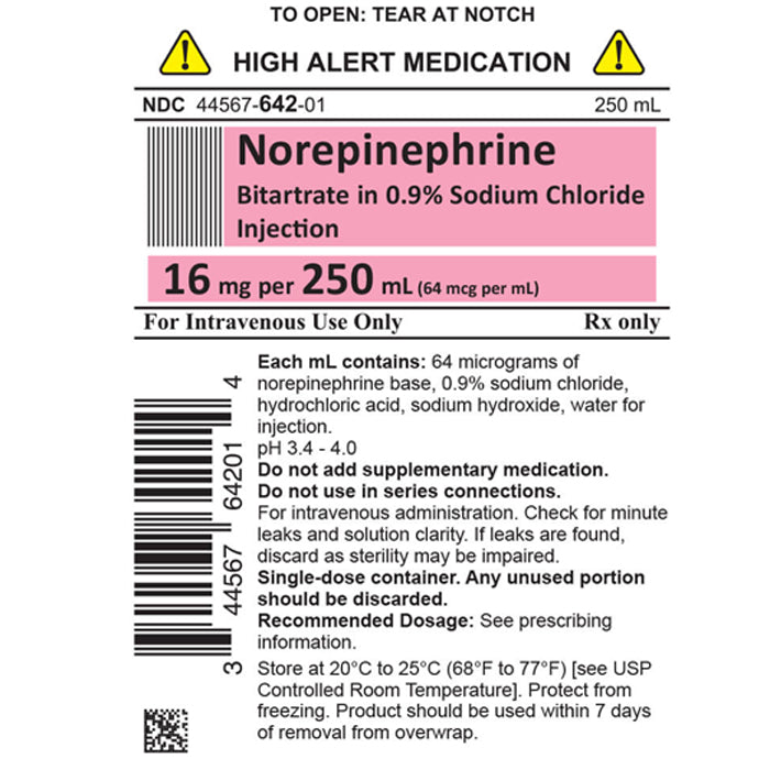 Norepinephrine Drip Dose 8mg 250 Ml