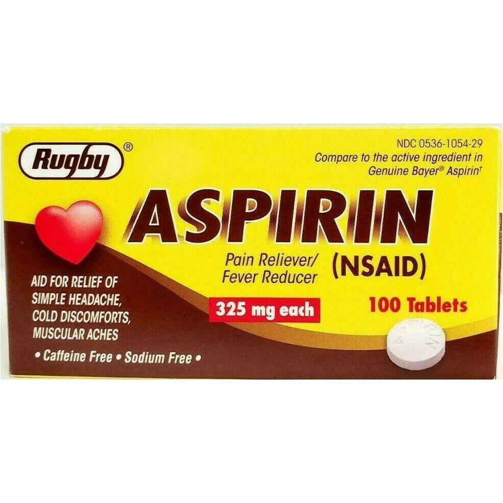 Aspirin 325mg Tablets by Rugby 100 Count Bottle — Mountainside Medical ...