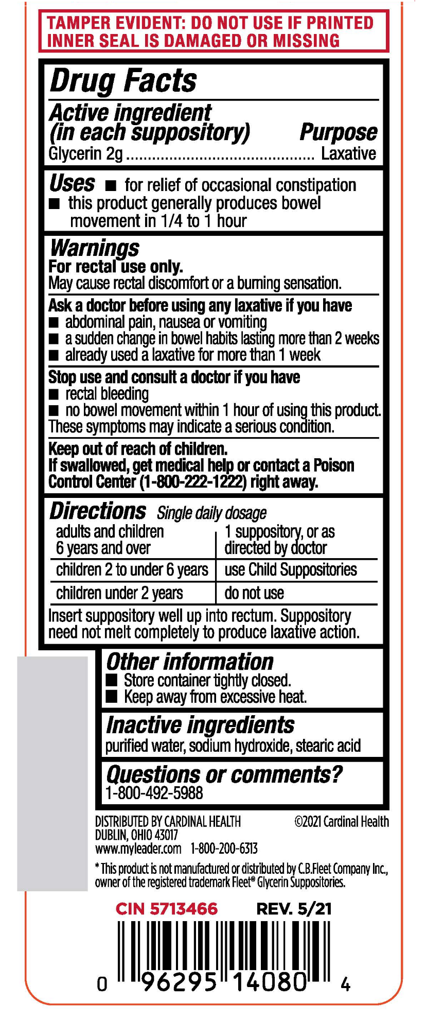 Leader Adult Glycerin Suppository 25 ct — Mountainside Medical