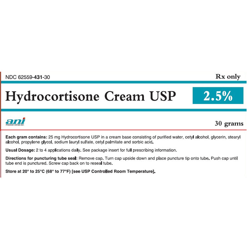 Hydrocortisone Cream 2.5% Topical Corticosteroid 30 Gram Tube- ANI Pha ...