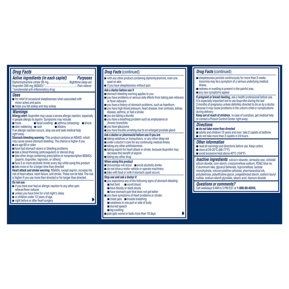 Advil PM Nightime Sleep and Pain Relief Medicine, 20 Coated Caplets ...