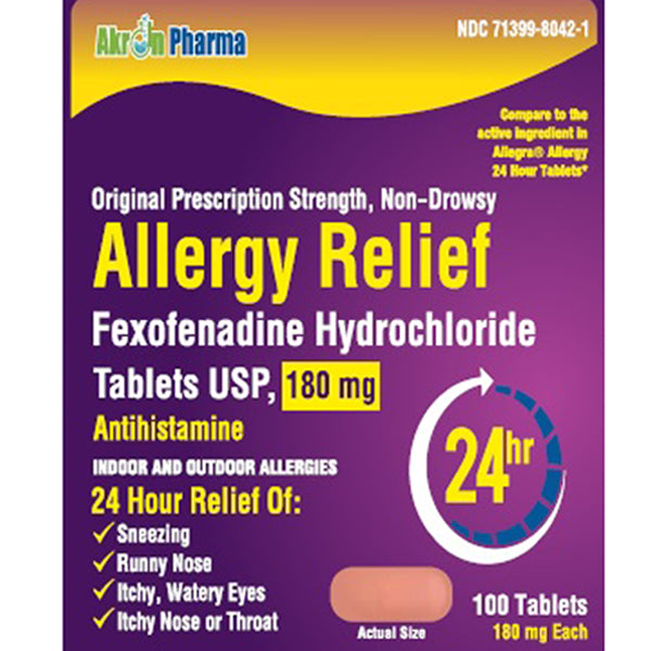 Fexofenadine 180mg Allergy Relief Tablets 24-Hour Relief, 100 Tablets ...