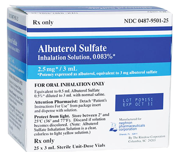 Albuterol Sulfate 0.083% Inhalation Solution 2.5 mg/3 ml by Ritedose ...