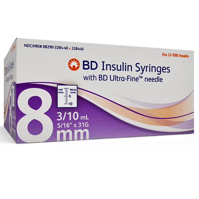 Ultra-Fine Insulin Syringe 31 Gauge 3/10cc 5/16 inch Short Needle-1/2 ...