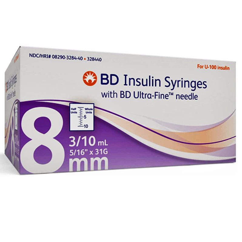 Ultra-Fine Insulin Syringe 31 Gauge 3/10cc 5/16 inch Short Needle-1/2 ...