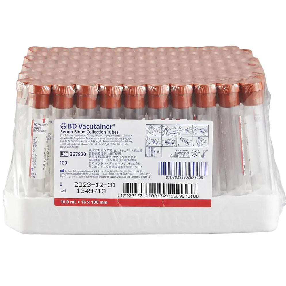 BD 367820 Vacutainer Plastic Serum Blood Collection Tubes 10 mL, 16mm ...