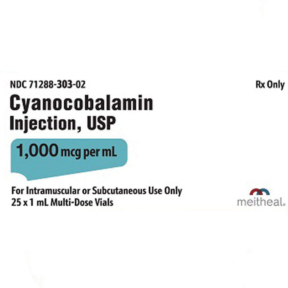 Cyanocobalamin Injection 1000mcg, Multiple Dose 1 mL Vials x 25/Tray ...