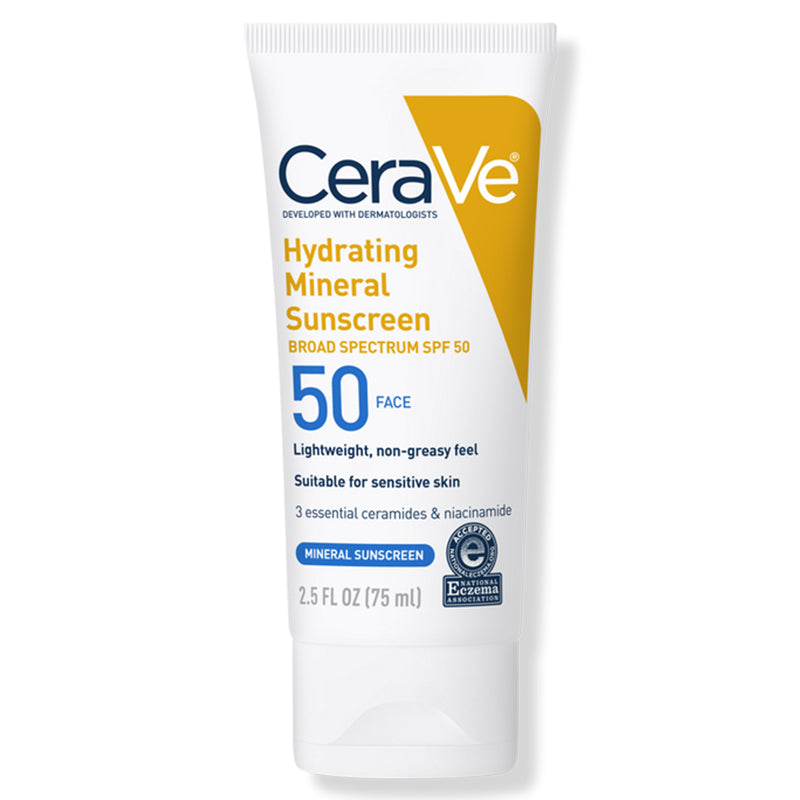 CeraVe Hydrating Mineral Sunscreen SPF 50 with Ceramides, Oil-Free ...