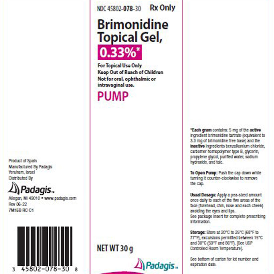 Padagis Brimonidine Topical Gel 0.33% Pump Bottle 30 Gram ...
