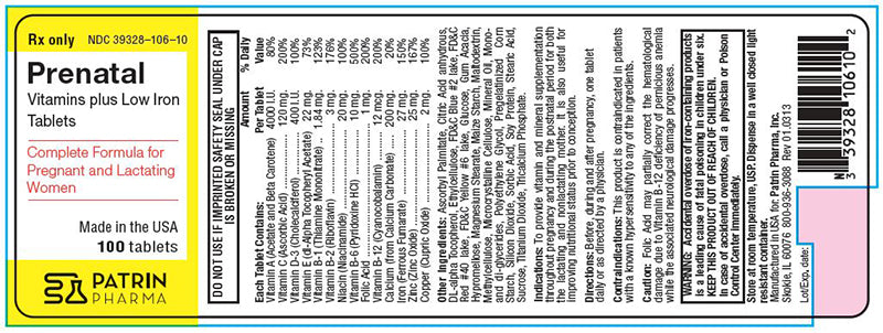 Prenatal Vitamins Plus Low Iron Tablets 100ct — Mountainside Medical ...