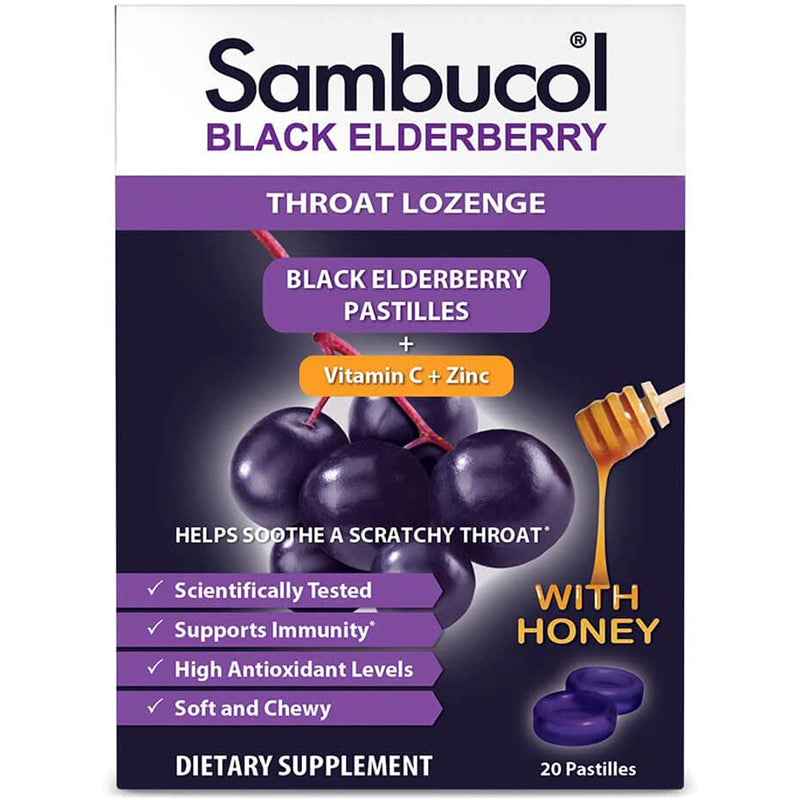 Sambucol Black Elderberry Throat Lozenges Pastilles with Vitamin C & Z ...