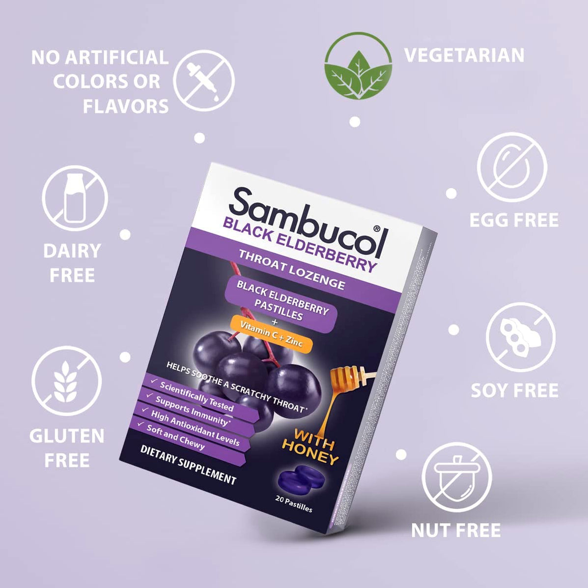 Sambucol Black Elderberry Throat Lozenges Pastilles with Vitamin C & Z ...