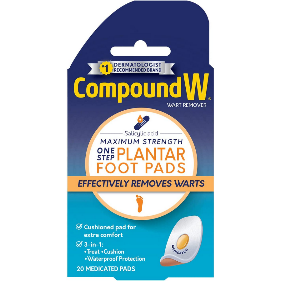 Compound W Maximum Strength One Step Plantar Wart Remover Foot Pads, 2 ...