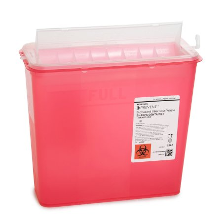 Sharps Container, 5 quart / 1.25 gallon, Red, Horizontal Entry Lid ...