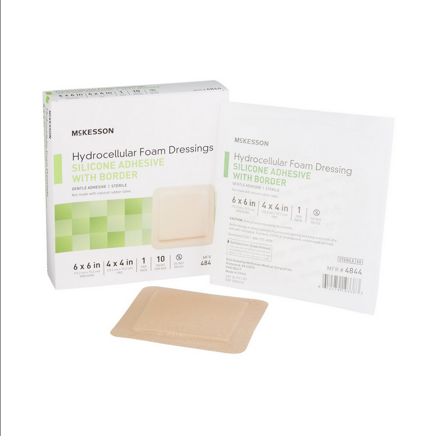 Silicone Bordered 5-Layer Foam Wound Dressing, 6 X 6 Inch Square ...