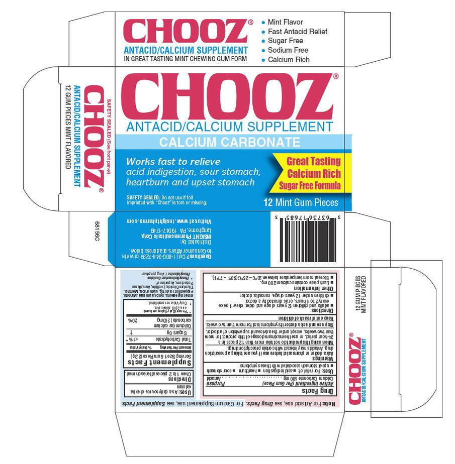 Chooz Antacid Relief Chewing Gum, Mint, 12/Box — Mountainside Medical