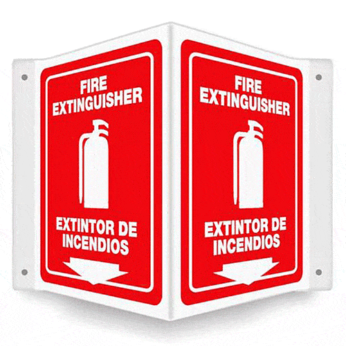 Fire Extinguisher Location 9D Corner Wall Sign, English & Spanish ...
