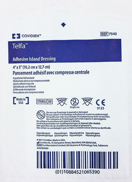Telfa Adhesive Island Dressing 4 x 5, Sterile 25/Box — Mountainside ...